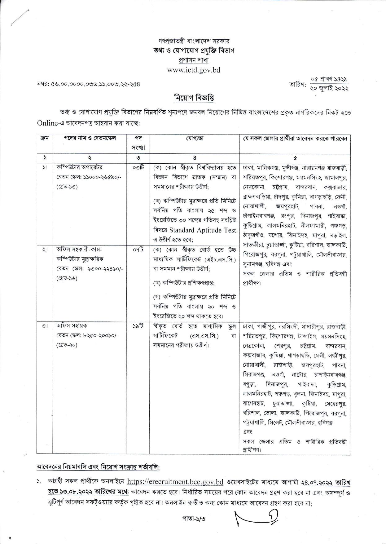 ICT job circular 2023 [ 3 New Vacancy] - Study guide BD