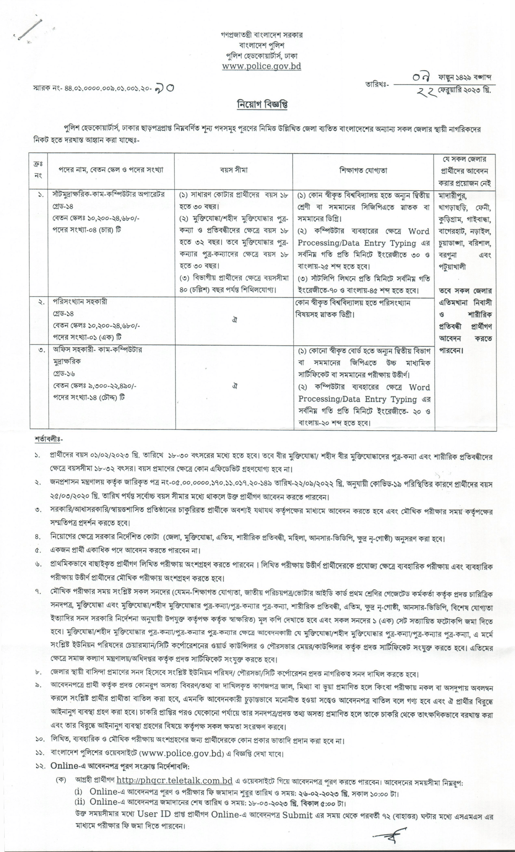 Bangladesh police job circular [ 23 Vacnacy] Apply Now